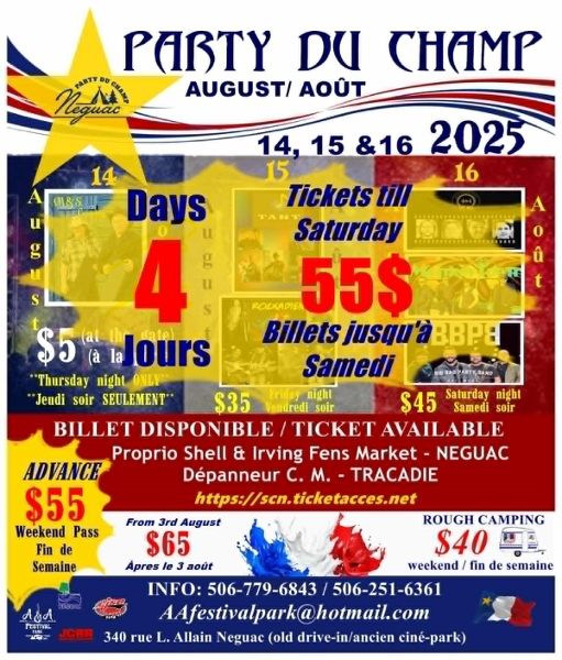 PARTY DU CHAMP-15&16 aout 2025 Weekend pass/passe fin de semaine ...